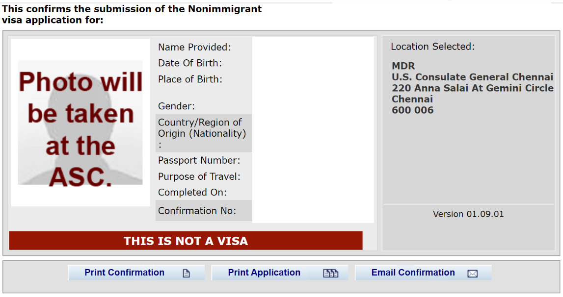 Online Nonimmigrant Visa Application (DS-160): Confirmation Page ...